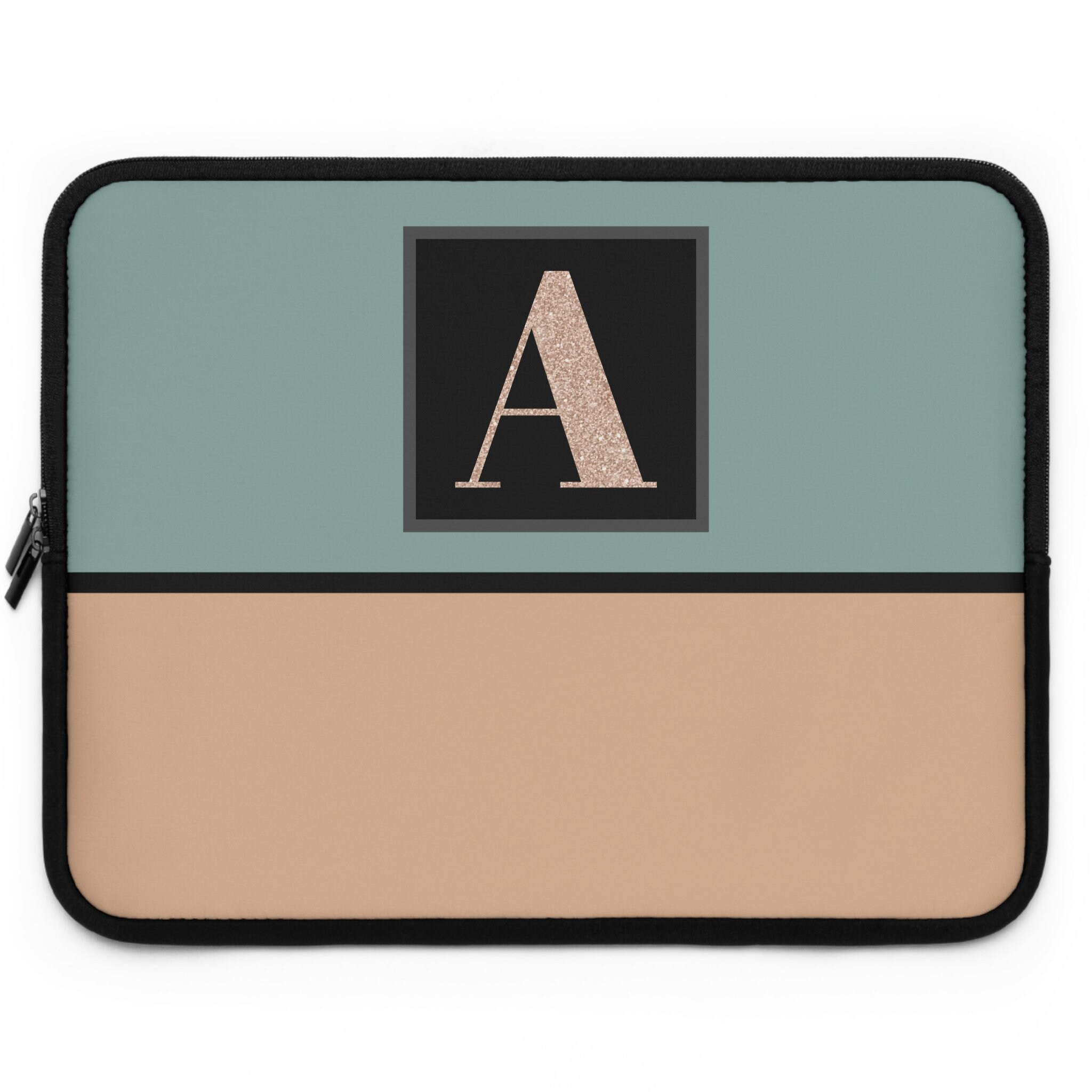Monogrammed Laptop Sleeve, Personalized Modern Initial Green and Beige ...