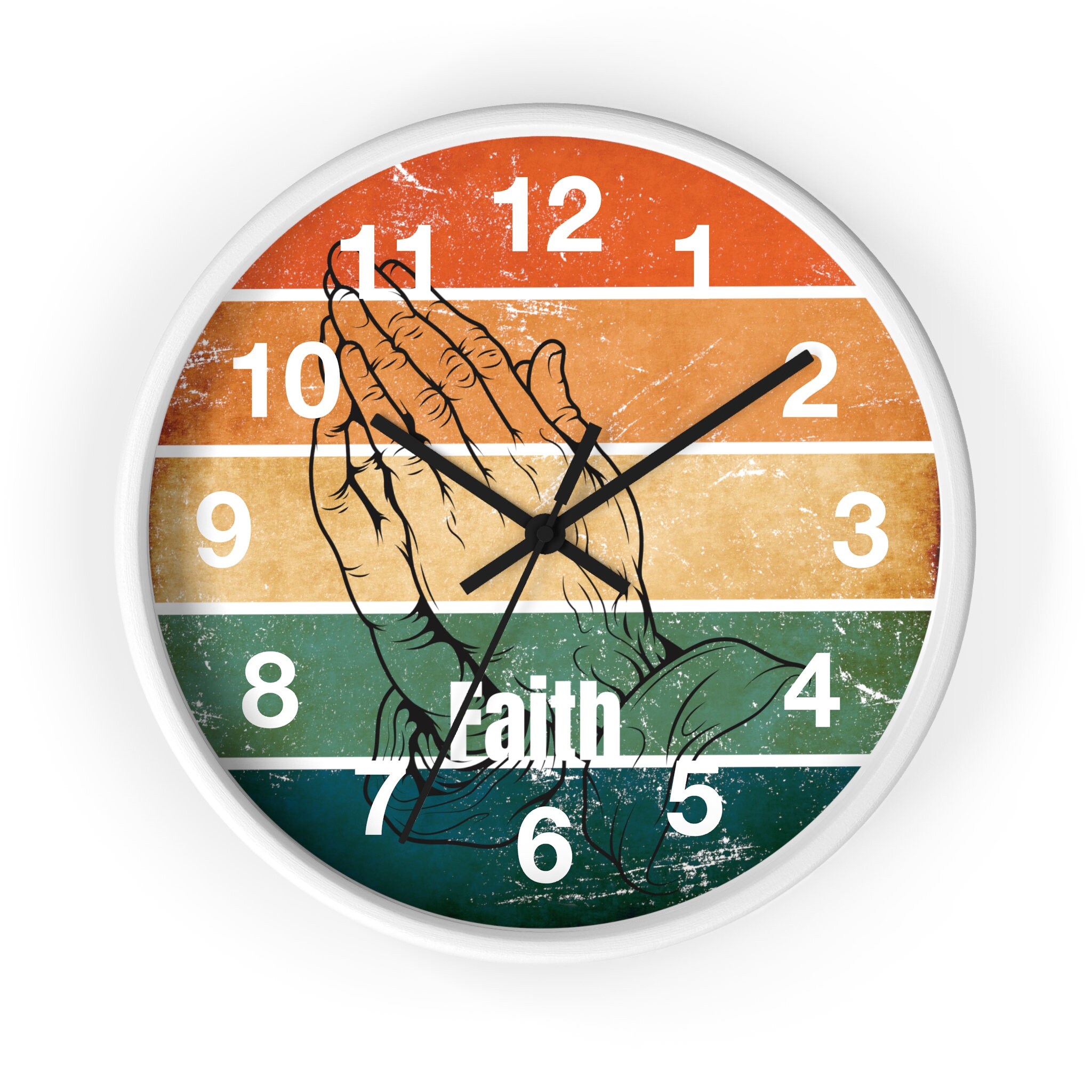 Praying Hands Wall Clock, Retro Sunset Gradient, Home Decor, Christian ...