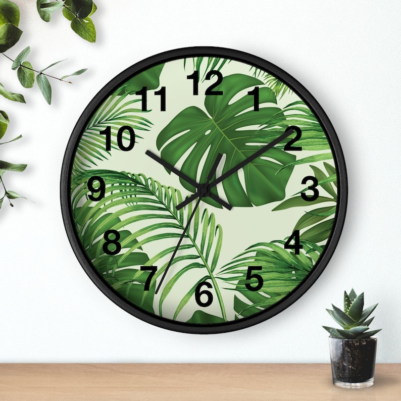 Botanical Plant Wall Clock, Monstera Leaves Clock, Plant Lover Gift ...