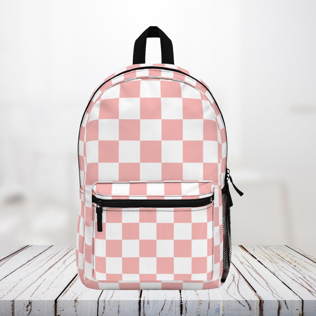 Pink and White Checkerboard Backpack, Pink Checker Backpack, Back to ...