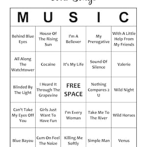 Music Bingo - Cover Songs, 100 Bingo Cards, 75 Song Playlist - Etsy