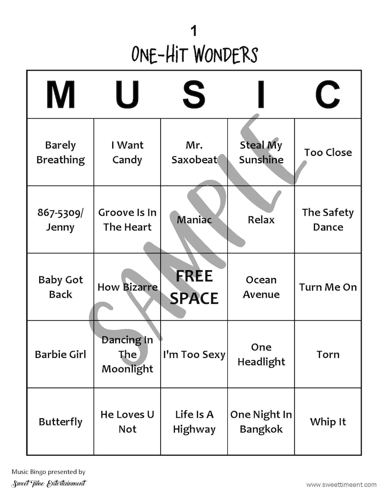 Music Bingo - One-hit Wonders, 100 Bingo Cards, 75 Song Playlist - Etsy
