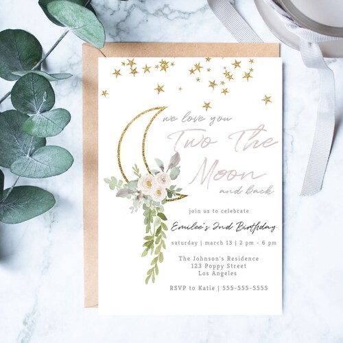 Editable We Love You Two the Moon and Back Invitation Template - Etsy