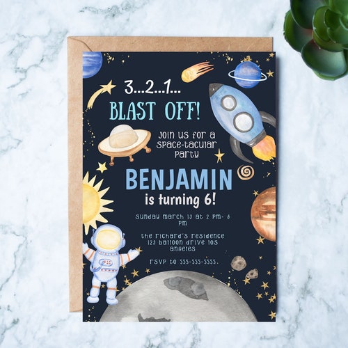 Editable Blast off Invitation Template First Trip Around the - Etsy