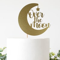 Over the Moon Acrylic Cake Topper | Custom Moon and Stars Cake Topper ...