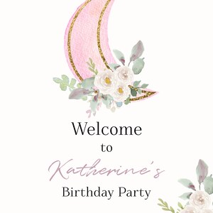 Editable Pink Floral Moon Welcome Sign Template for Baby Shower ...