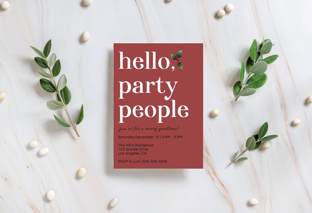 Editable Hello Party People Christmas Invitation Template Christmas ...