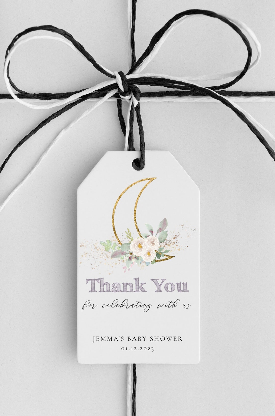 Editable Gold Moon Gift Tag Template Moon Star Theme Baby Shower 1st ...