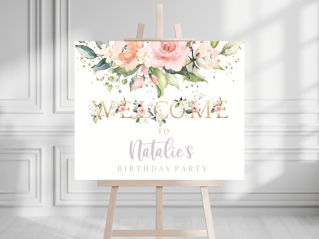 Editable Floral Birthday Welcome Sign Template Pink Blush First ...