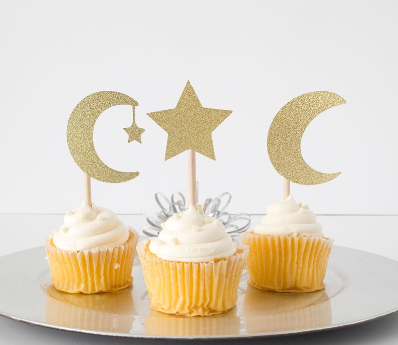 Moon and Star Cupcake Topper for Any Party, Celebration, Baby Shower ...