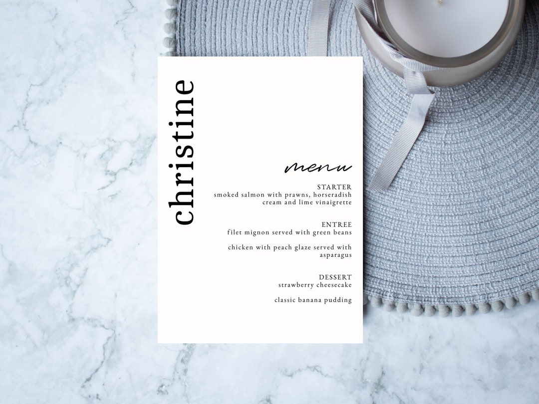 Editable Guest Name Card Menu Template Wedding Place Card Menu Card ...