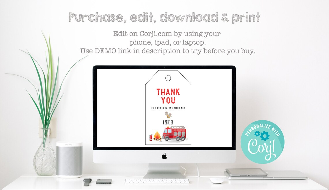 Editable Fire Truck Gift Tag Template Fireman Fire Fighter Birthday ...