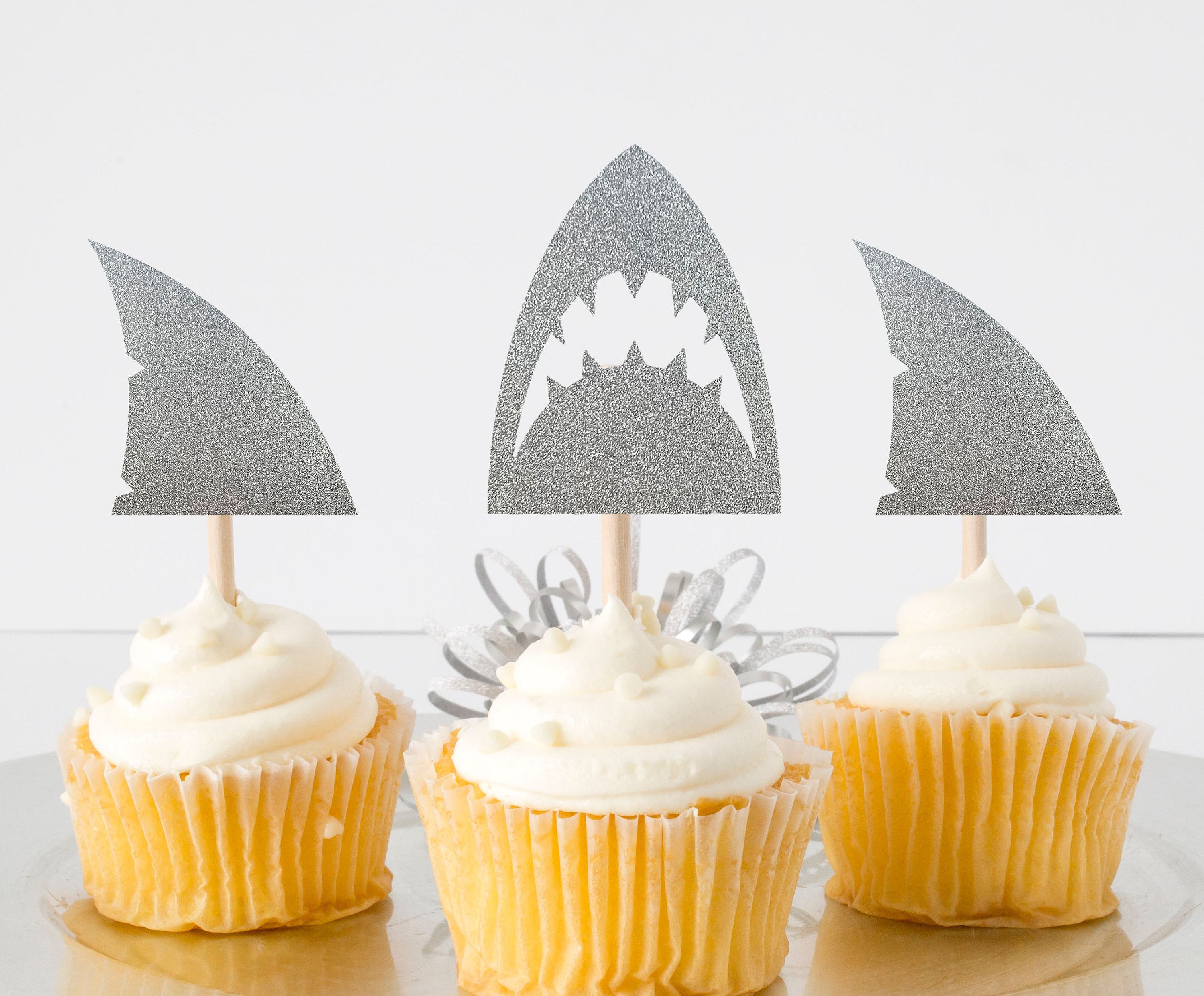 Shark Fin and Jaw Cupcake Toppers for Birthday Party Shark Birthday ...