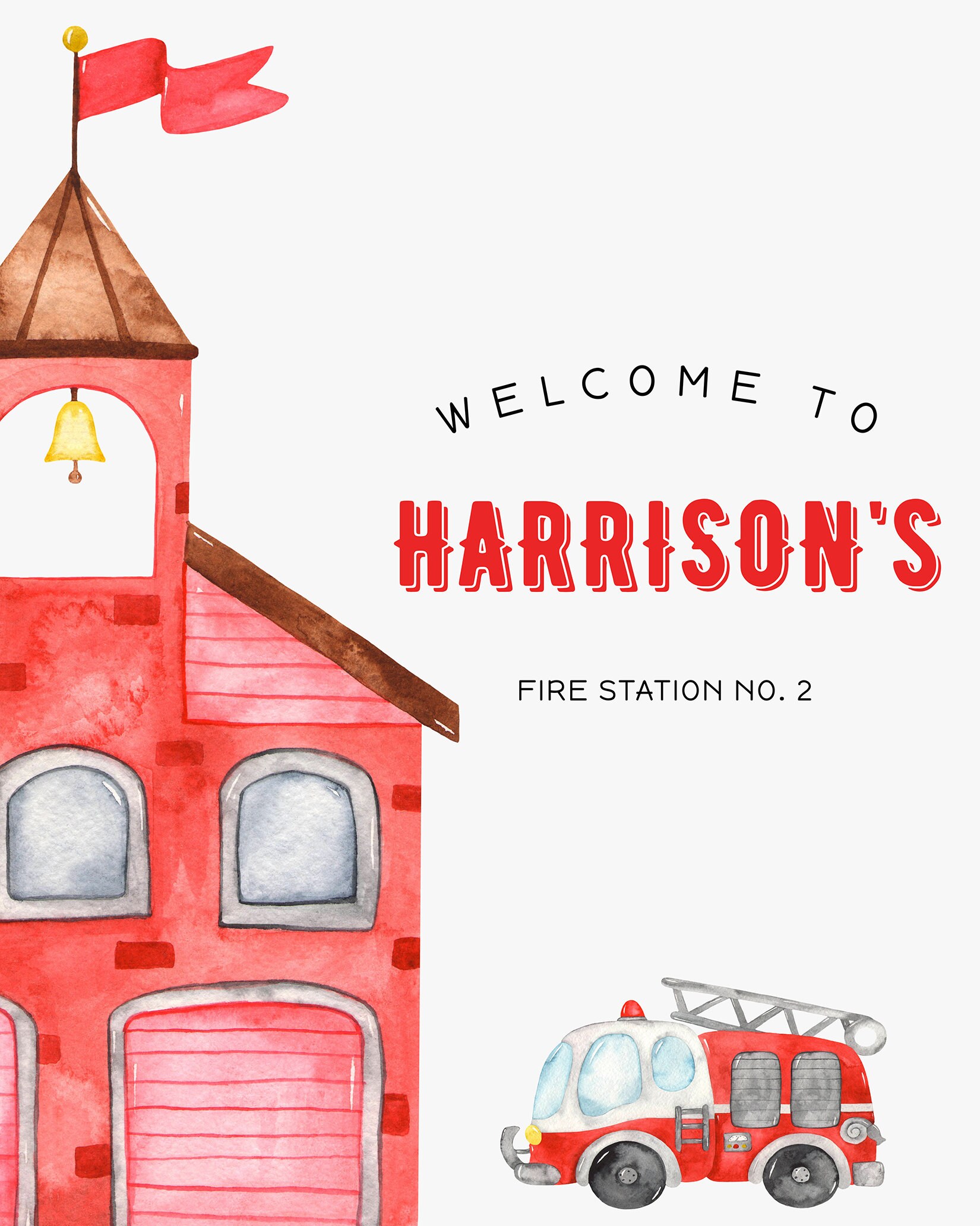 Editable Firetruck Welcome Sign Template for Firefighter Theme Birthday ...