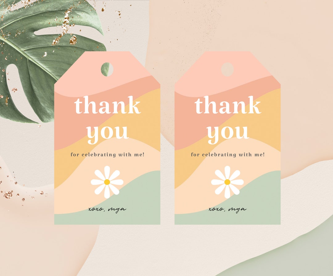 Editable Groovy Gift Tag Template Baby Shower 1st Birthday Daisy Theme ...