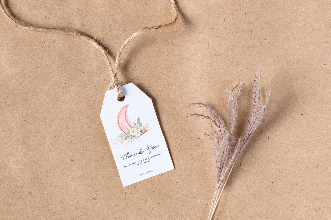Editable Pink Gold Moon Gift Tag Template Thank You Tag Over the Moon ...