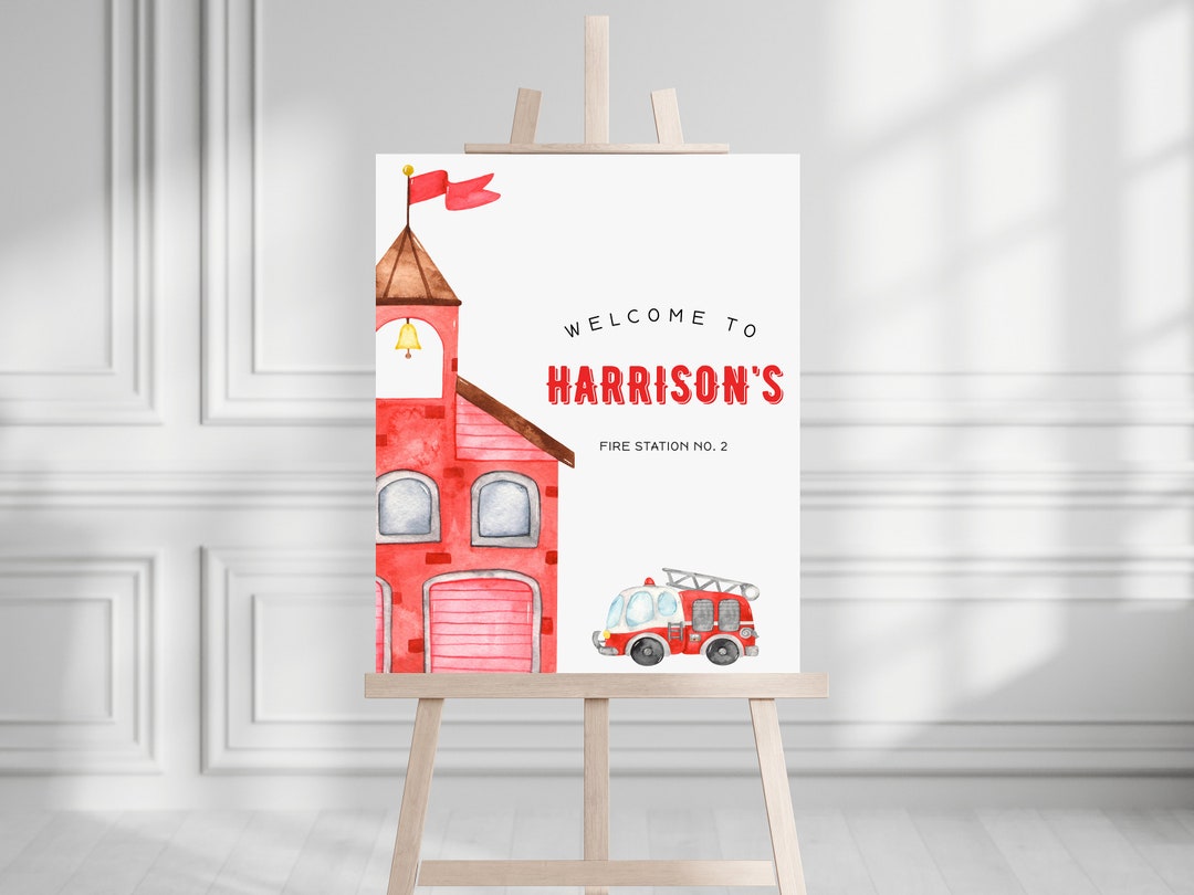 Editable Firetruck Welcome Sign Template for Firefighter Theme Birthday ...