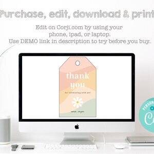 Editable Groovy Gift Tag Template Baby Shower 1st Birthday Daisy Theme ...