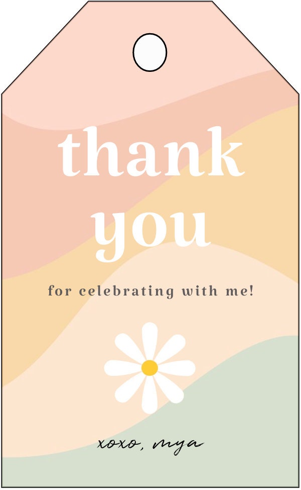 Editable Groovy Gift Tag Template Baby Shower 1st Birthday Daisy Theme ...