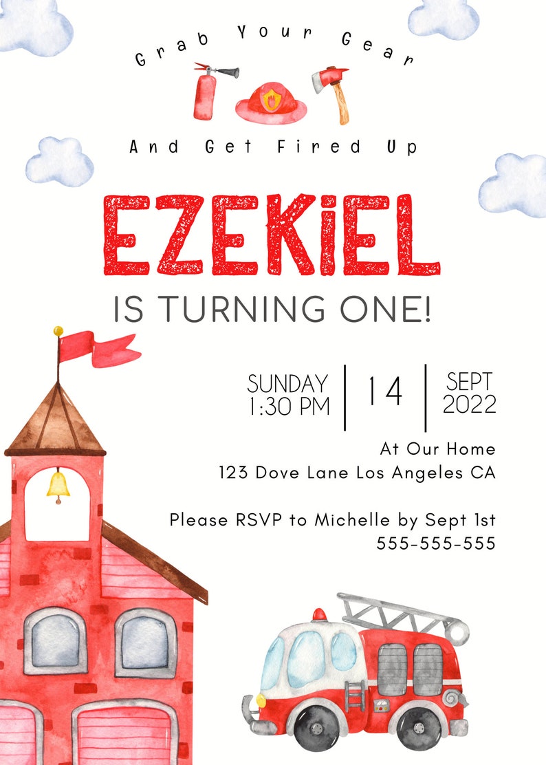 Editable Fire Truck Birthday Invitation Template for Fire - Etsy