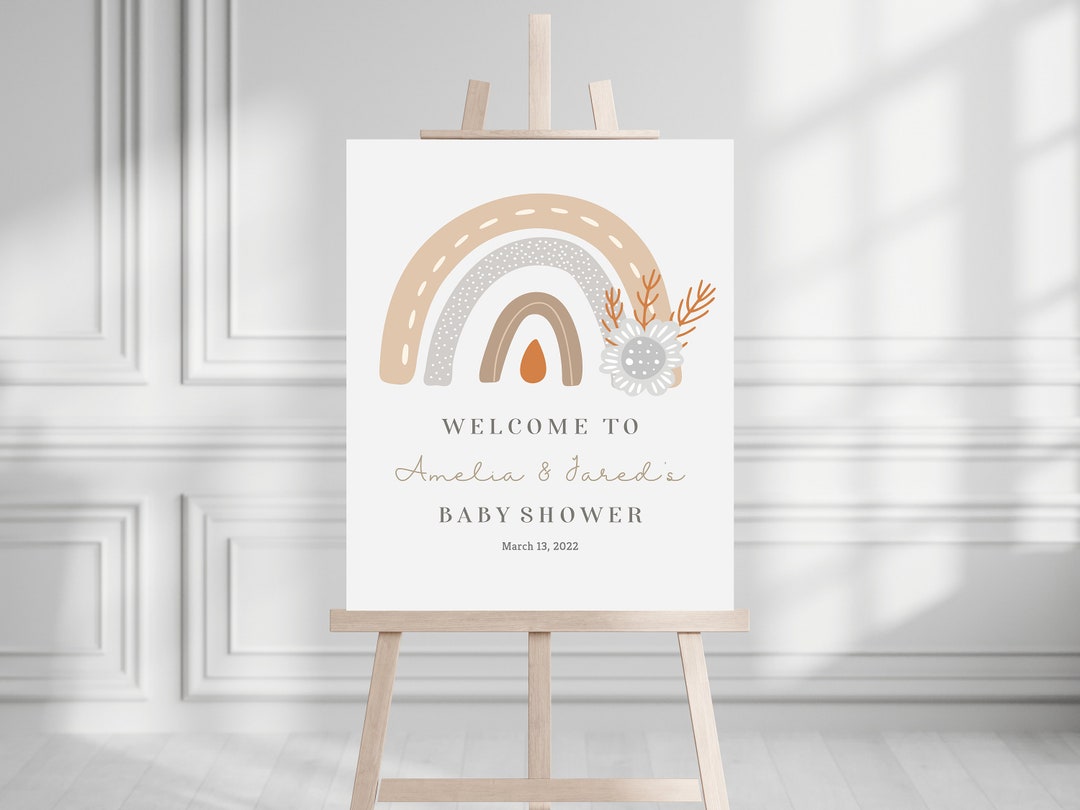 Editable Boho Rainbow Baby Shower Welcome Sign Gender Reveal Bohemian ...