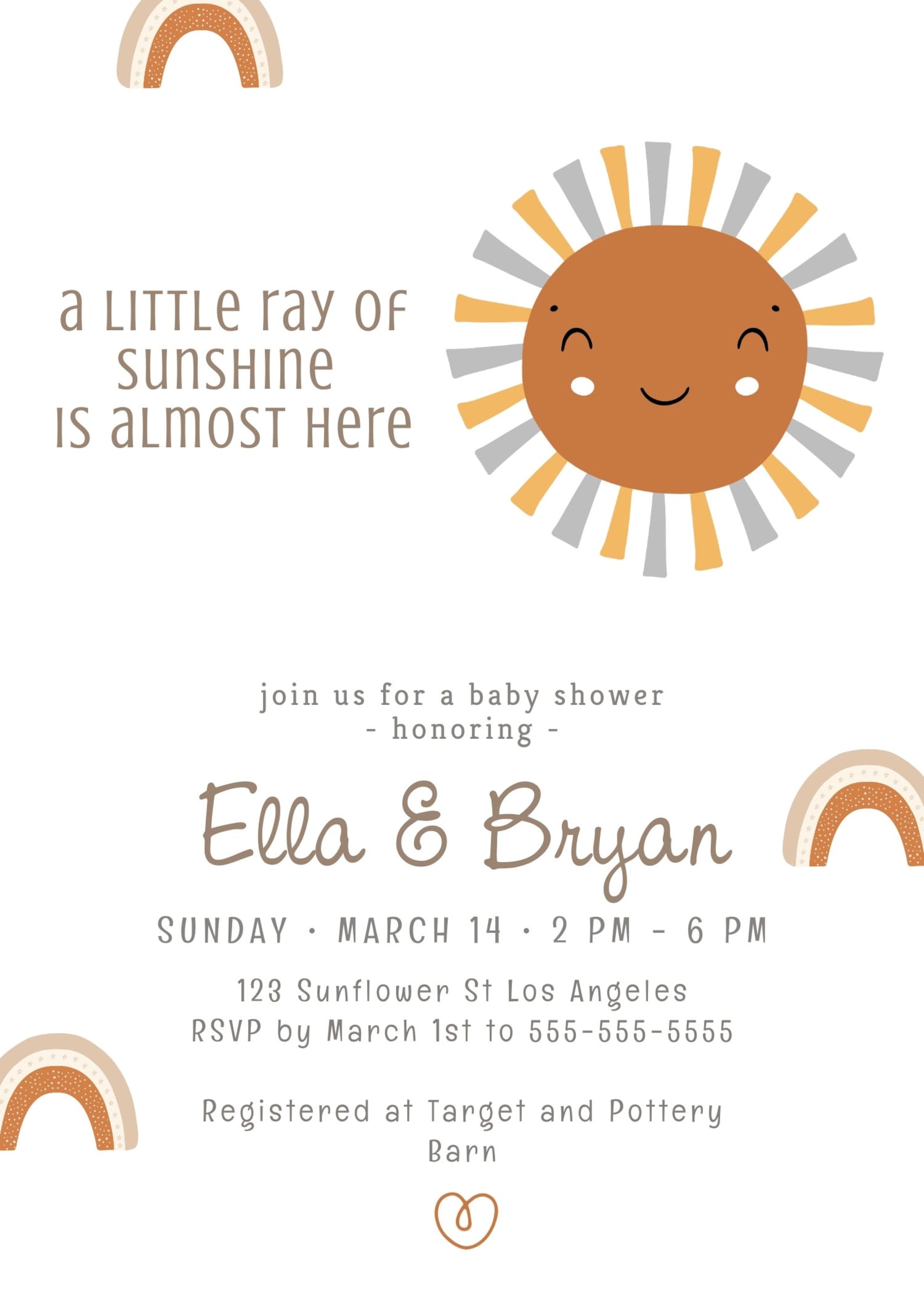 Editable Sunshine Invitation Template Little Sunshine Boho - Etsy