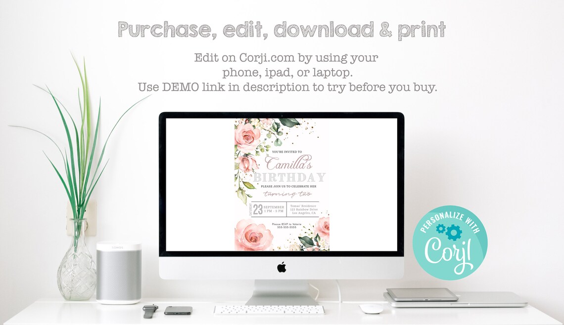 Editable Floral Birthday Invitation Template Pink Blush Theme - Etsy