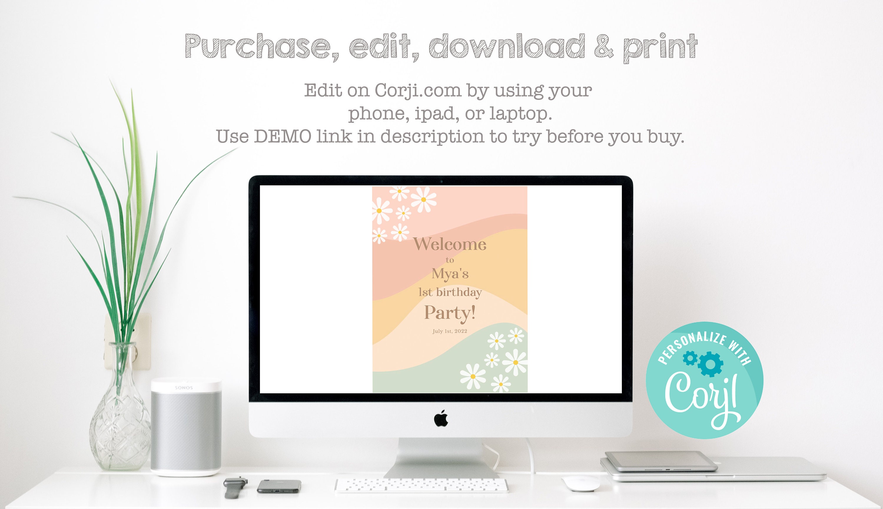 Editable Groovy Welcome Sign Template for Groovy Birthday - Etsy