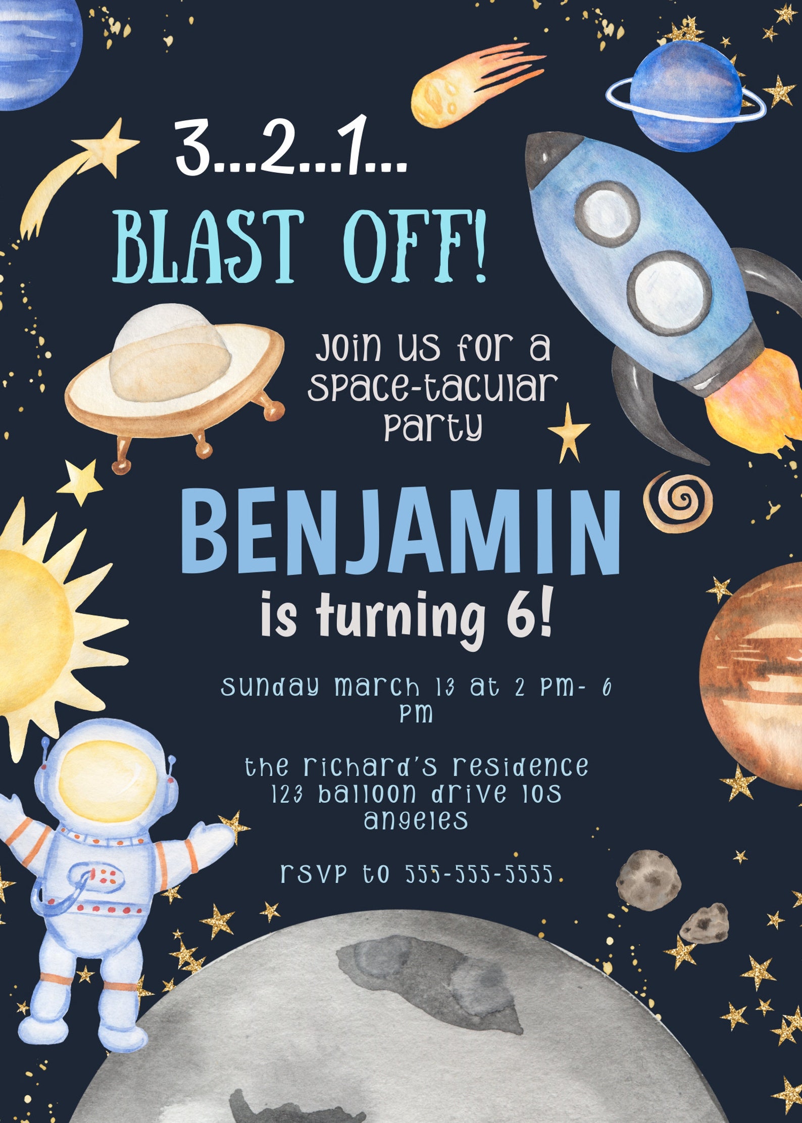 Editable Blast off Invitation Template First Trip Around the - Etsy