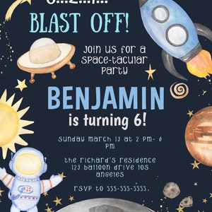 Editable Blast off Invitation Template First Trip Around the Sun 1st ...
