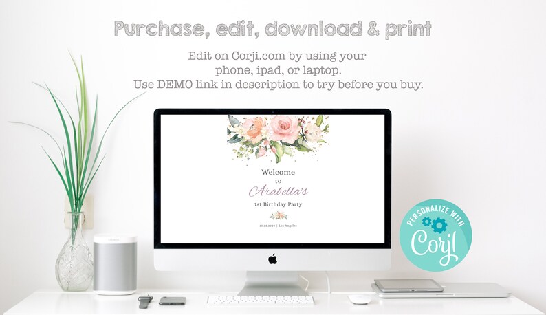 Editable One Floral Welcome Sign Template Printable First 1st - Etsy
