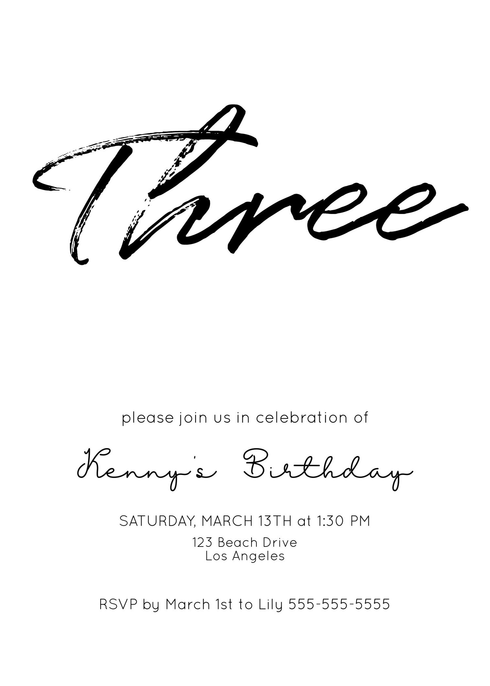Editable Three Birthday Invitation Template Printable 3rd Birthday ...