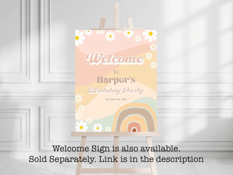 Editable Retro Daisy Birthday Invitation Template for Groovy Hippie ...