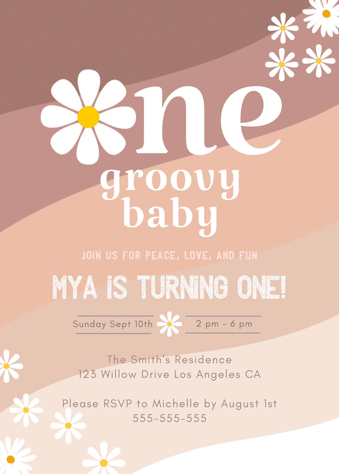 Editable One Groovy Baby Invitation Template for Hippie - Etsy