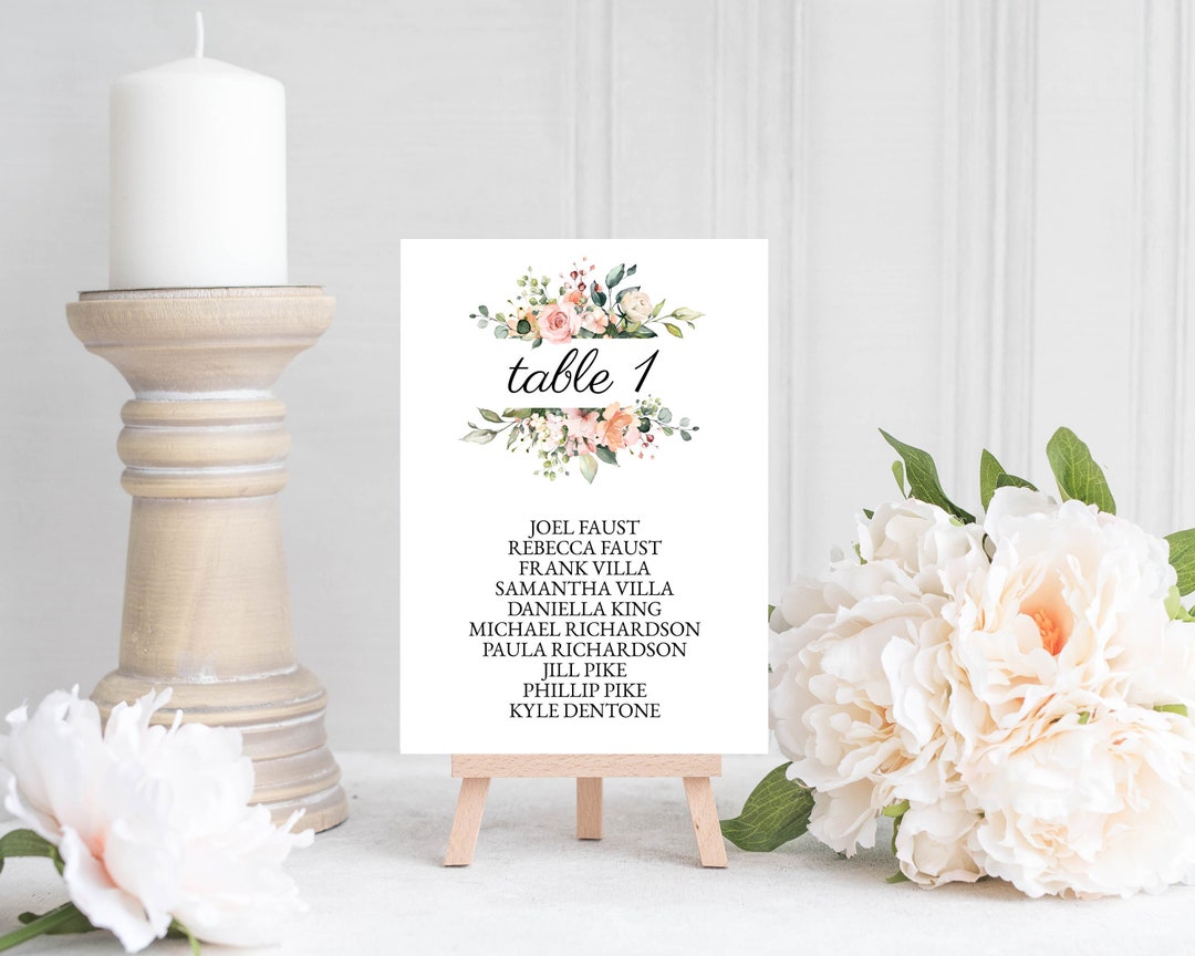 Editable Floral Table Card Template for Wedding Party Celebration ...