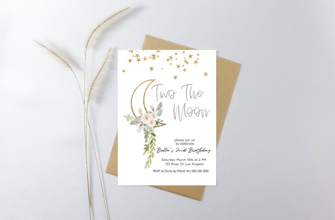 Editable Two the Moon Invitation, 2nd Birthday Template, Second Invite ...