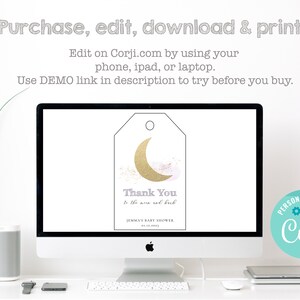 Editable Gold Moon Gift Tag Template Over the Moon Baby Shower Favor ...