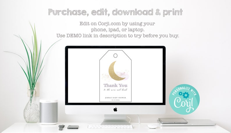 Editable Gold Moon Gift Tag Template Over the Moon Baby Shower - Etsy