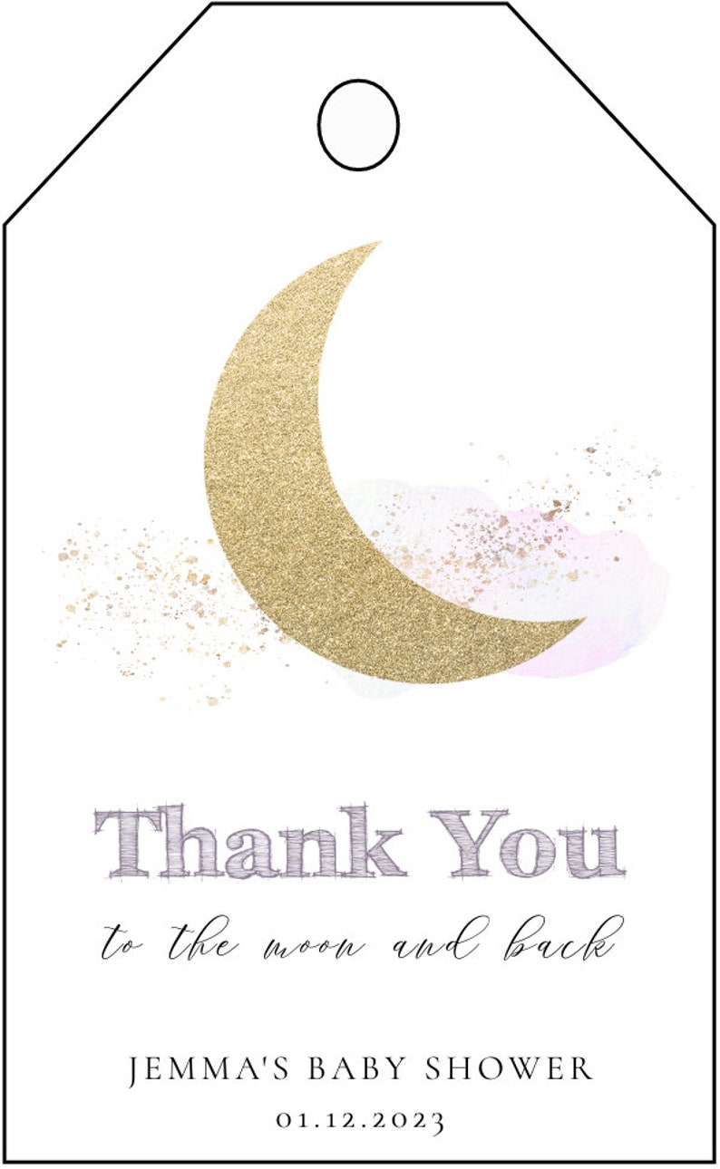 Editable Gold Moon Gift Tag Template Over the Moon Baby Shower - Etsy
