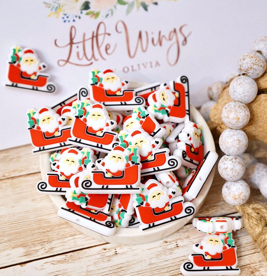 Santa in Sled Silicone Focal Beads Silicone Beads, DIY Pens, DIY ...