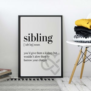 Sibling Definition Canvas Poster Dictionary Poster Poster | Etsy