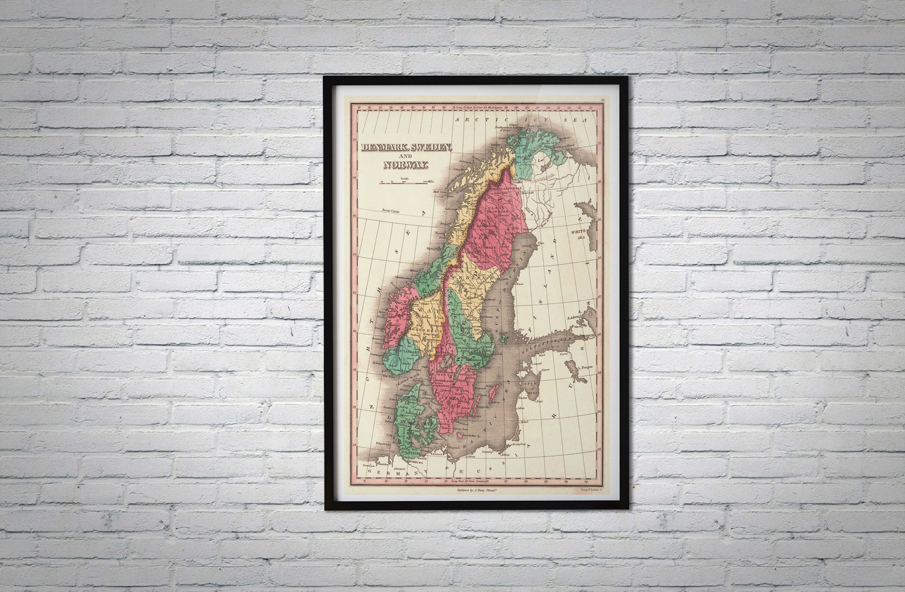 Antique Map Of Norway Old Map Poster Print Gift Idea | Etsy