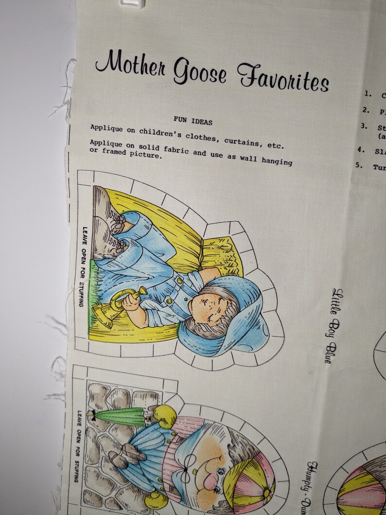 Vintage VIP Mother Goose Characters Fabric Panel for Stuffed Toys or ...