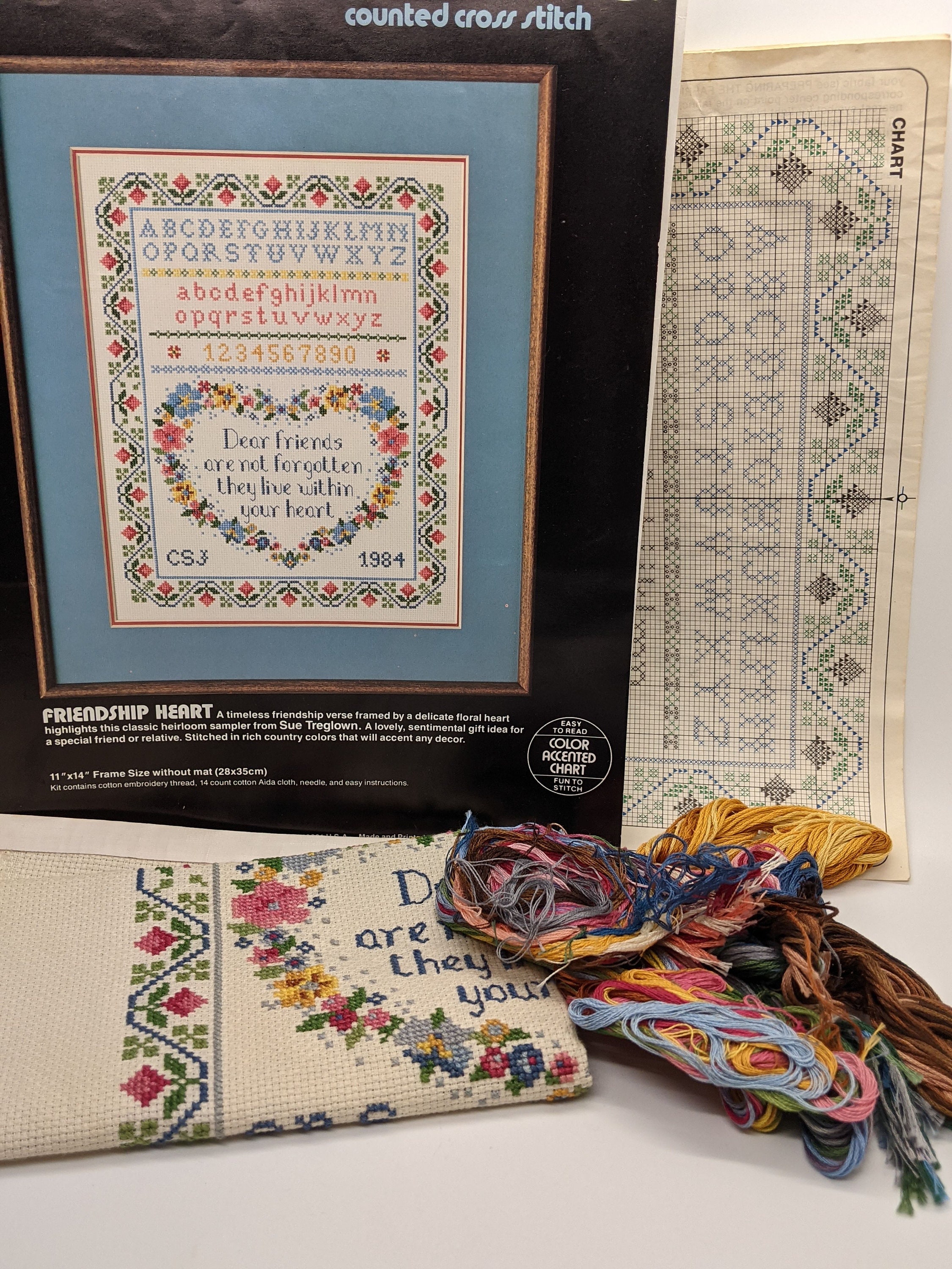 Completed Cross Stitch Dimensions Friendship Heart Stitched on Aida ...