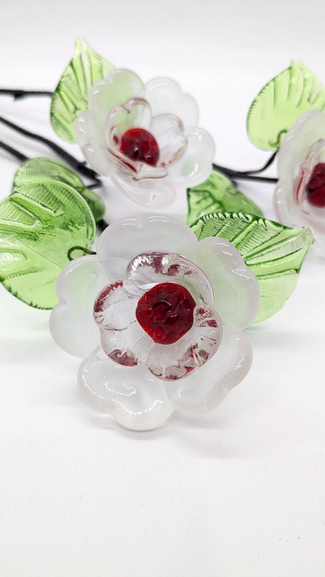 Hand Blown Glass Flowers Long Stemmed Clear Glass Roses Flower Crafting ...
