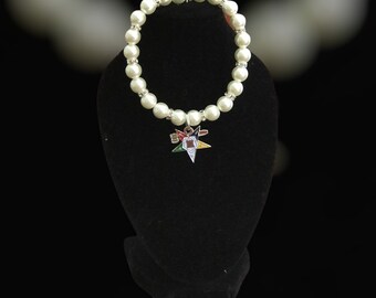 Order of the Eastern Star Bracelet, OES Faux Pearl Charm Bracelet ...