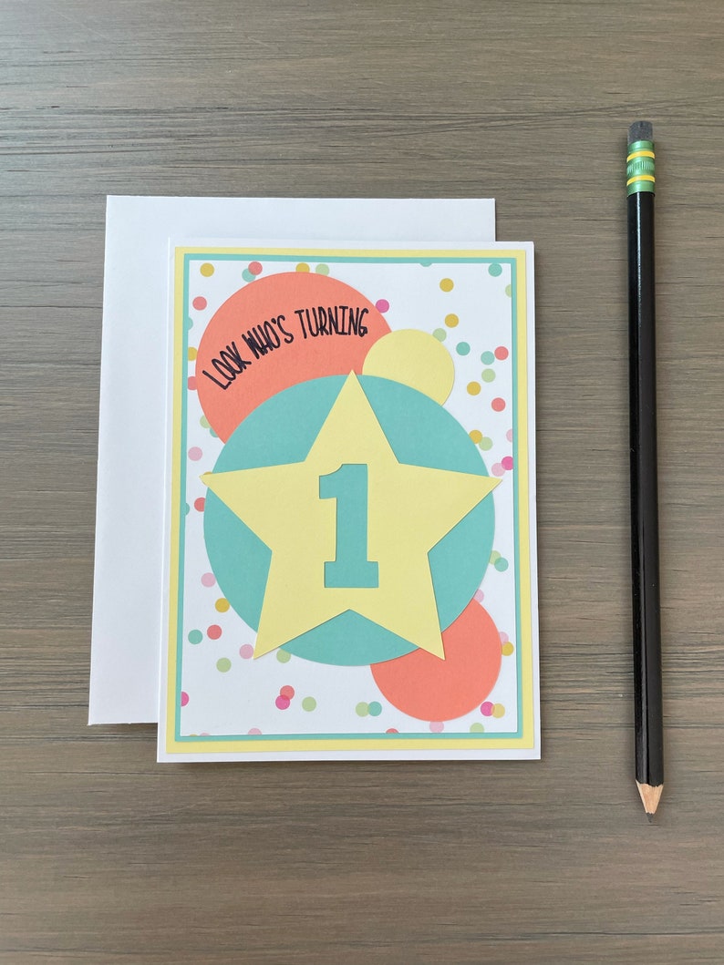 Birthday Card | One Year Birthday Card | Look Who's Turning One Card ...