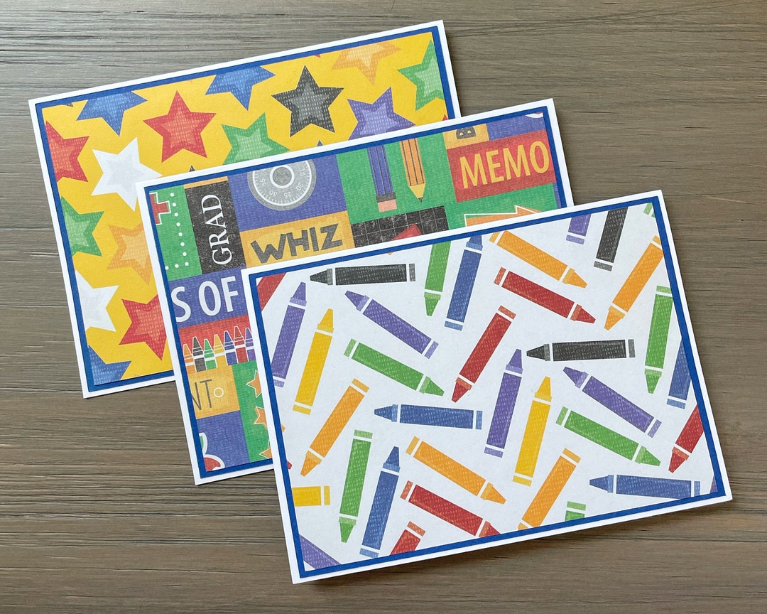 Back to School Card Set Set of 3 Teacher Notecards School Themed ...