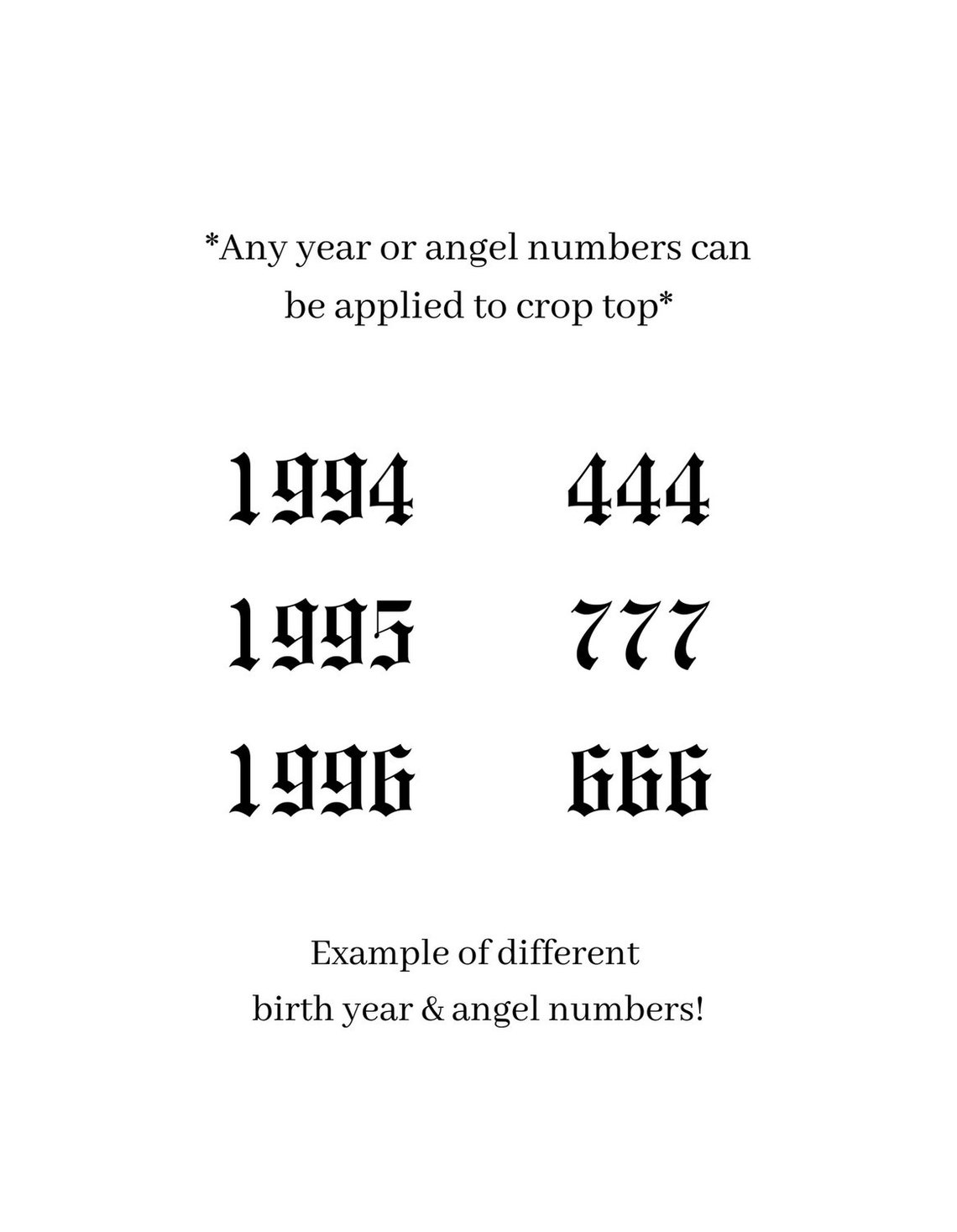 Crop Top Customized With Angel Number OR Your Birth Year in - Etsy