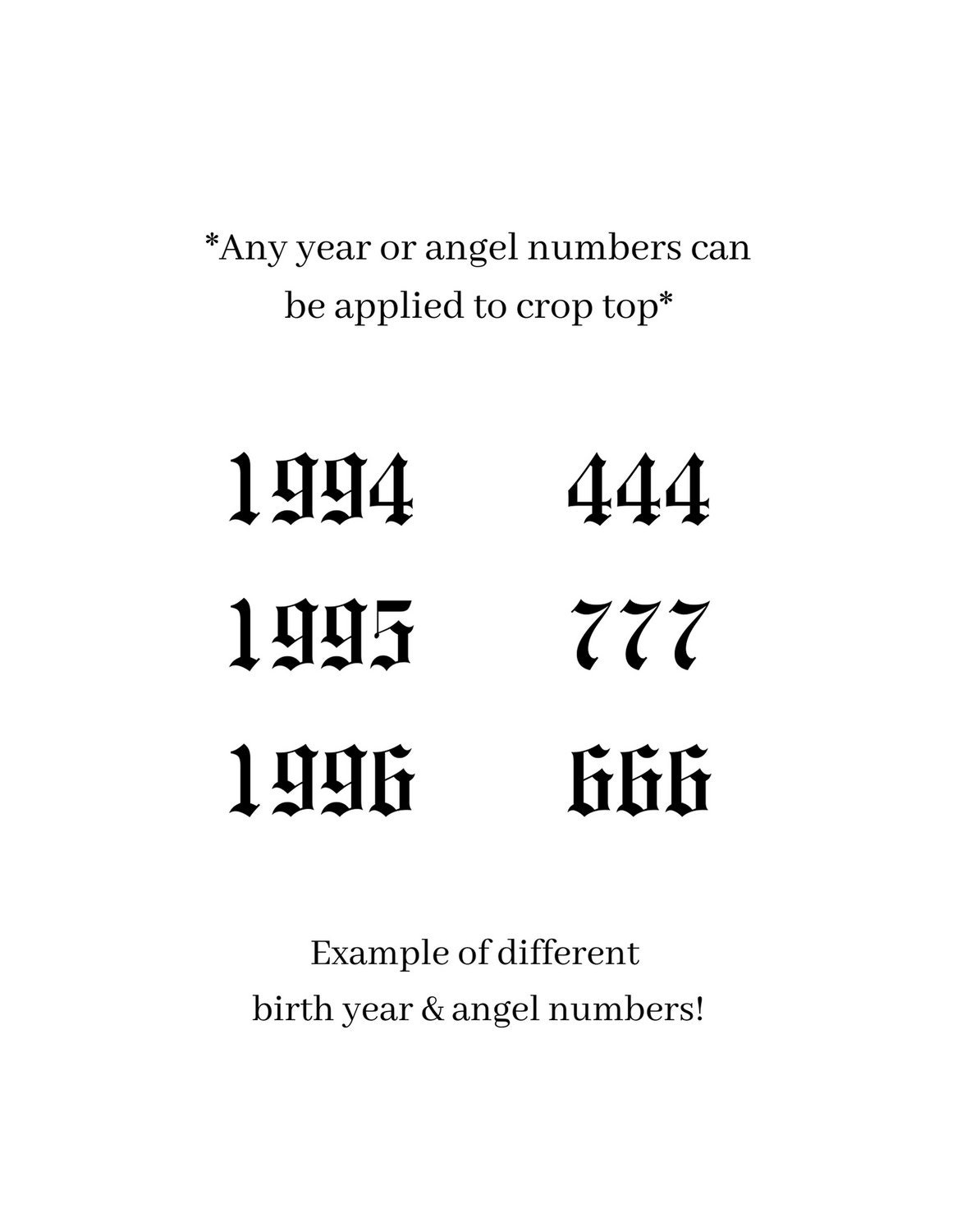 Crop Top Customized With Angel Number OR Your Birth Year in - Etsy